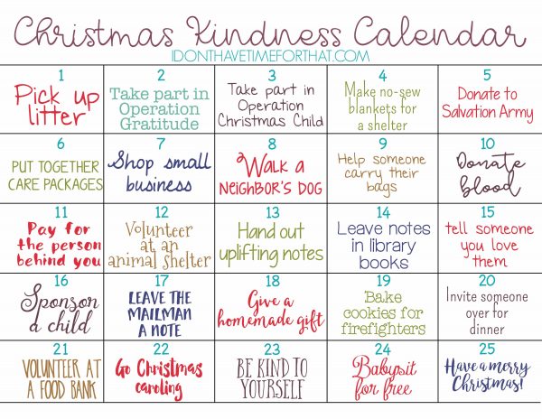FREE Printable: Christmas Kindness Calendar - I Don't Have Time For That!